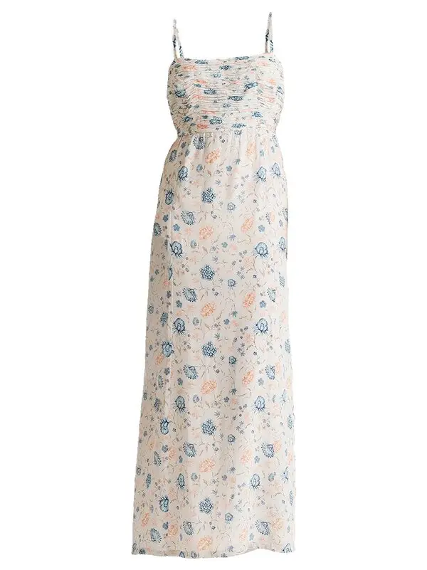 REISTOR Ruched Floral Strappy Maxi Dress - Blue/white