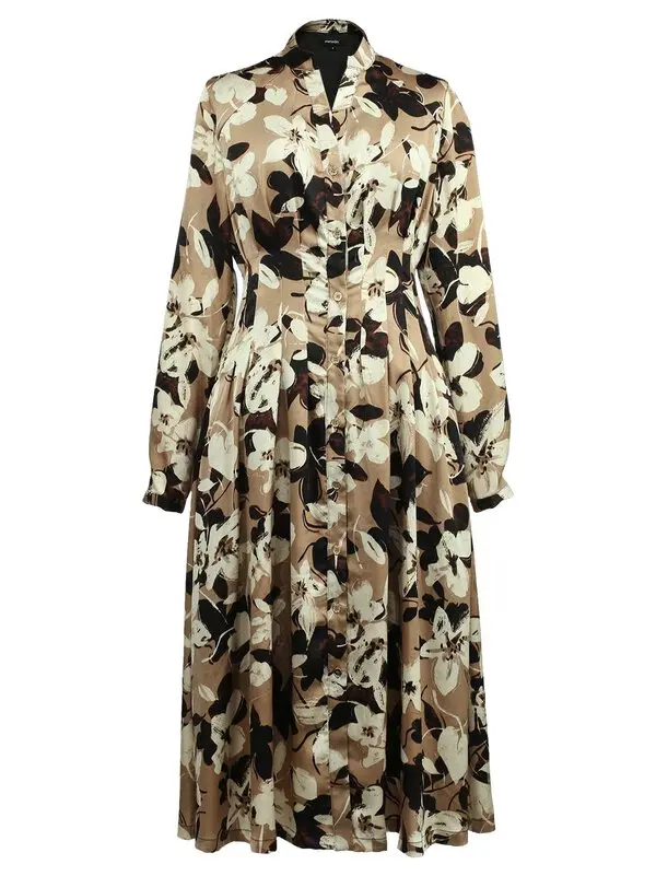 SMART AND JOY Floral Print Shirt Dress - Beige