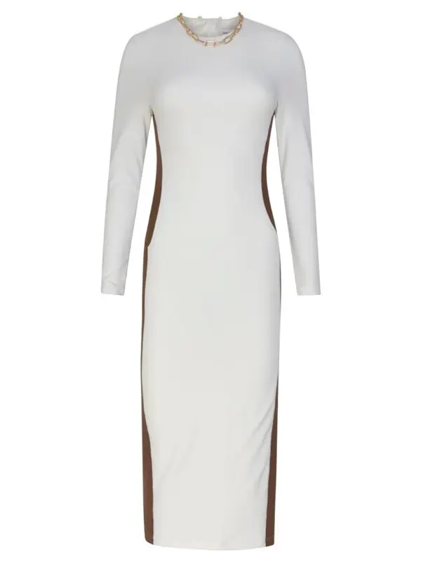 CIRCULAR PATH Maxi Long Sleeve Dress - Brown/white