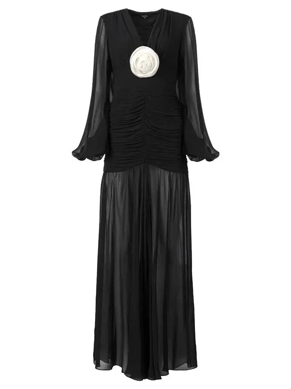 LITA COUTURE Ruched Maxi Dress - Black