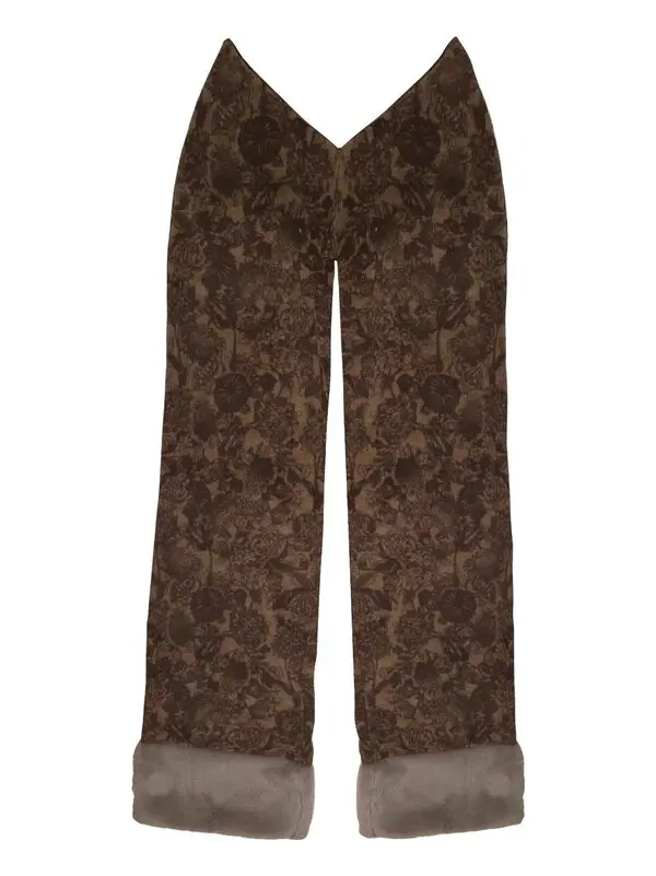 28NATELIER Corduroy Trousers With Faux Fur Hem - Brown/grey