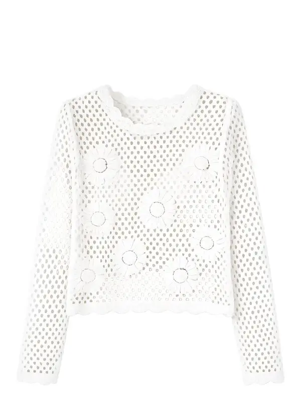YUMI Flower Crochet Jumper - White