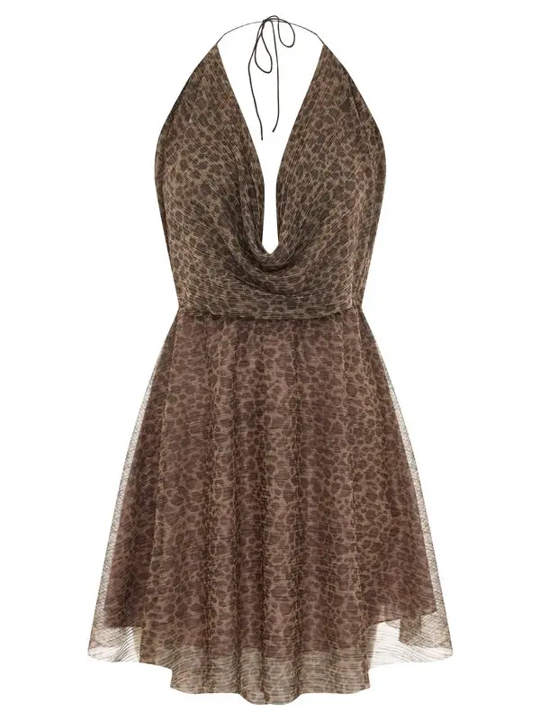 PCFG Leopard Print Halter Mini Dress - Black/gold