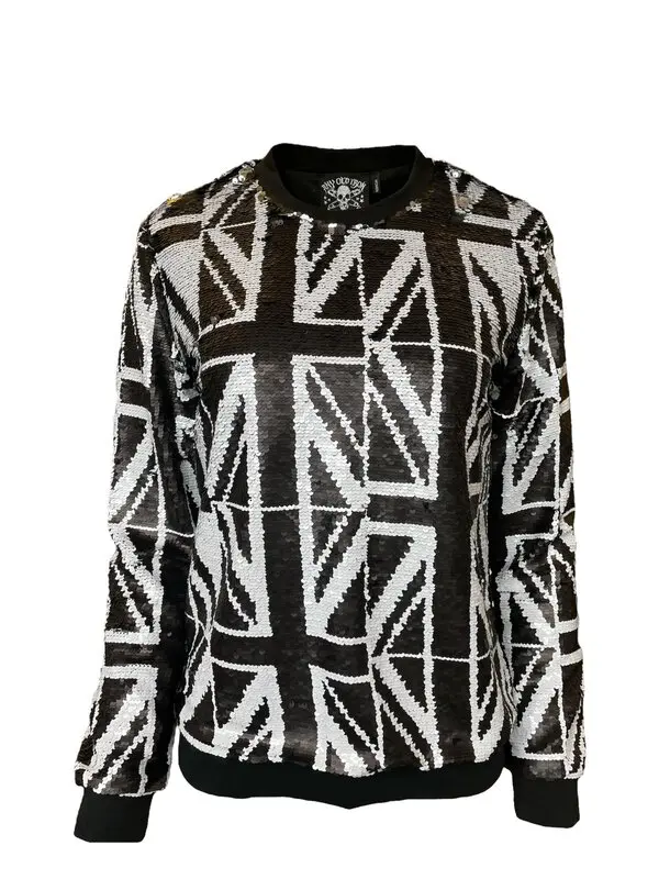 ANY OLD IRON Black Jack Reversible Sequin Sweatshirt - Black/white/silver