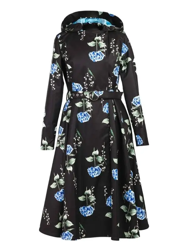 RAINSISTERS Floral Trench Coat - Black