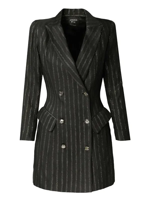 AVENUE N°29 Double Breasted Linen Blazer Dress - Black