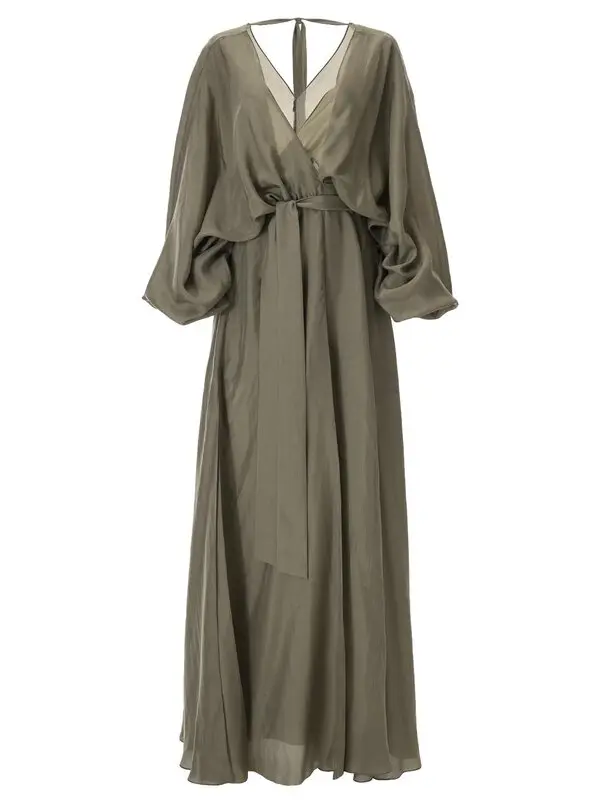 LITA COUTURE Pure Silk Wrap Maxi Dress - Green