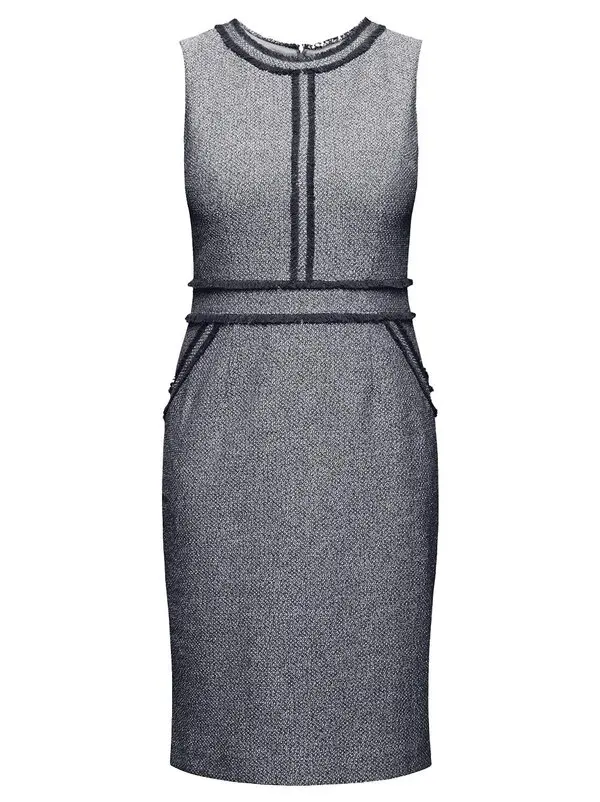 RUMOUR LONDON Eloise Cotton Tweed Dress With Fringed Detail - Blue