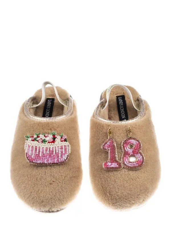 LAINES LONDON Flatform Cloud Slippers With Brooches - Brown/gold
