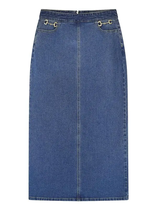 RAVE ON TREND Horsebit Denim Maxi Skirt - Black