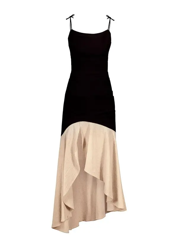 ALINA CERNATESCU Midi Dress With Asymmetric Design And Ruffles - Black