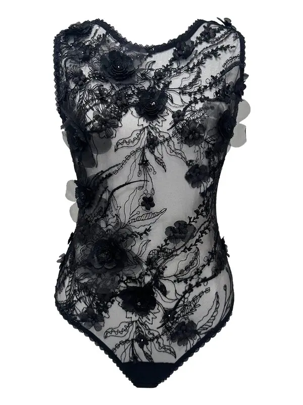CAROL COELHO Embroidered Tulle Bodysuit - Black