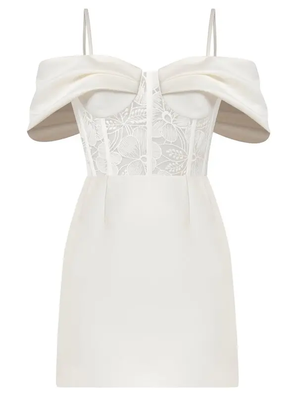 TIA DORRAINE Satin Mini Dress With Lace Corset - White