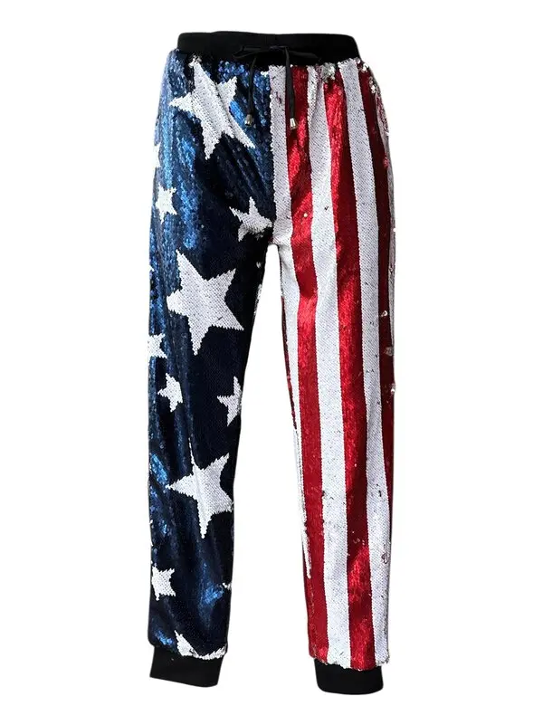 ANY OLD IRON Reversible Sequin Stars And Stripes Joggers - Blue/white/red
