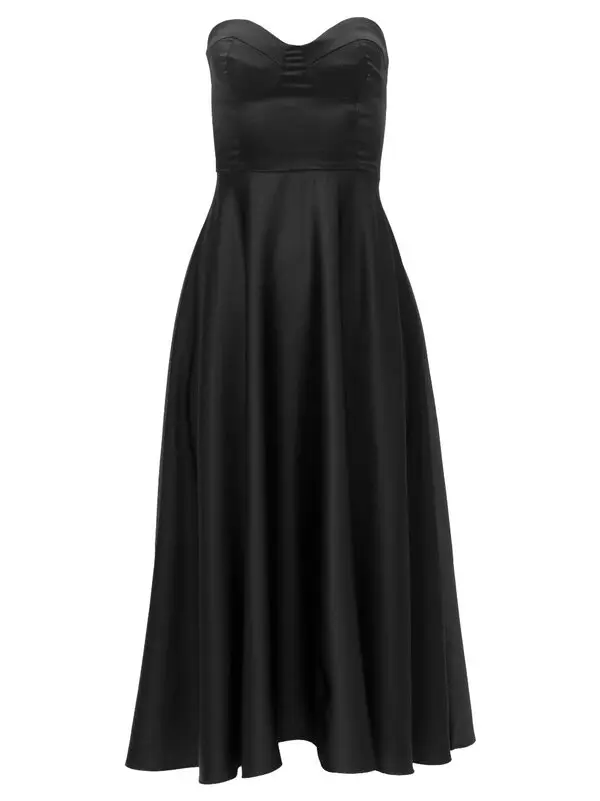 FOREVER YOUNG THE LABEL Elora Satin Midi A-line Dress - Black