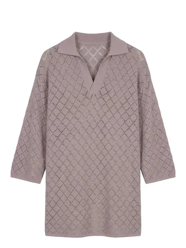 MODENAIRE Textured Knit Polo Sweater With Open Collar And Relaxed Fit - Purple