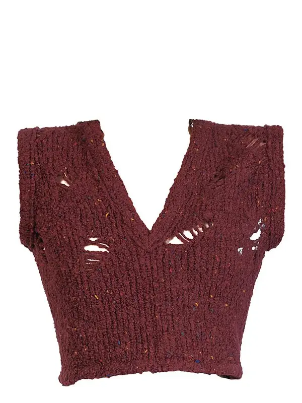 MAISON BOGOMIL V-neck Knit Cropped Top - Red