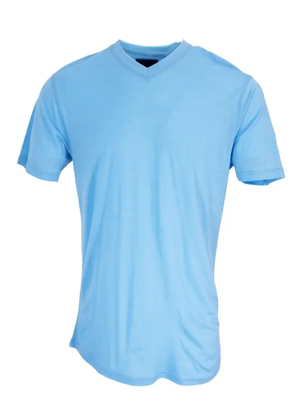 LORDS OF HARLECH Victor V-neck Merino Shirt - Blue