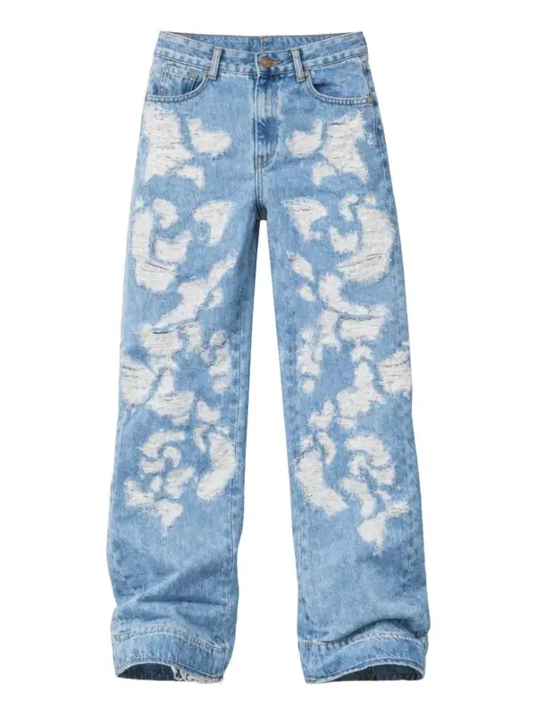 BORN IN EXILE Destroyed Wide Leg Denim Pants - Blue