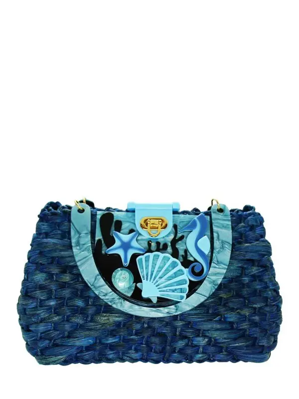 GISSA BICALHO Handmade Straw Bag With Acrylic Details - Blue