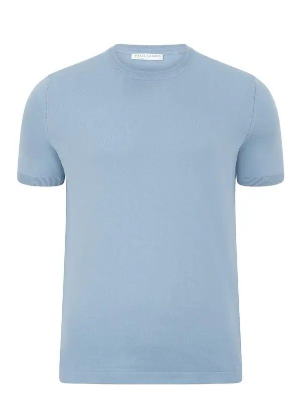 PAUL JAMES KNITWEAR Neutrals / Ultra-fine Cotton Hugo Knitted T-shirt Light - Blue