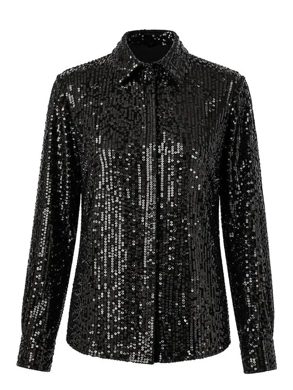 EXQUISE Sequin Embellished Regular Fit Shirt - Black