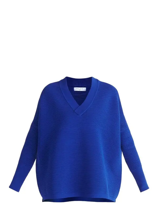 PAISIE V-neck Ribbed Jumper - Blue