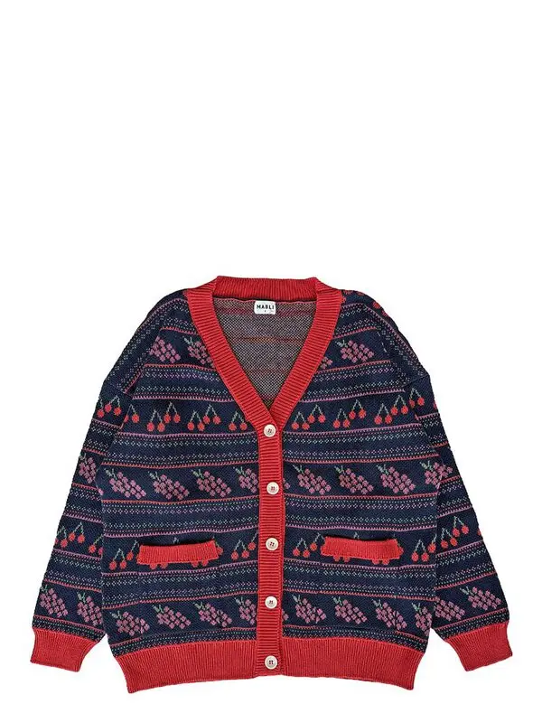 MABLI Jacquard Cardigan - Blue/purple/red