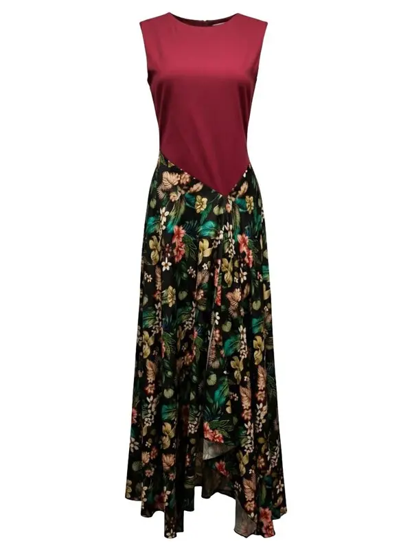 IZABELA MANDOIU Two-tone Floral Midi Dress - Red