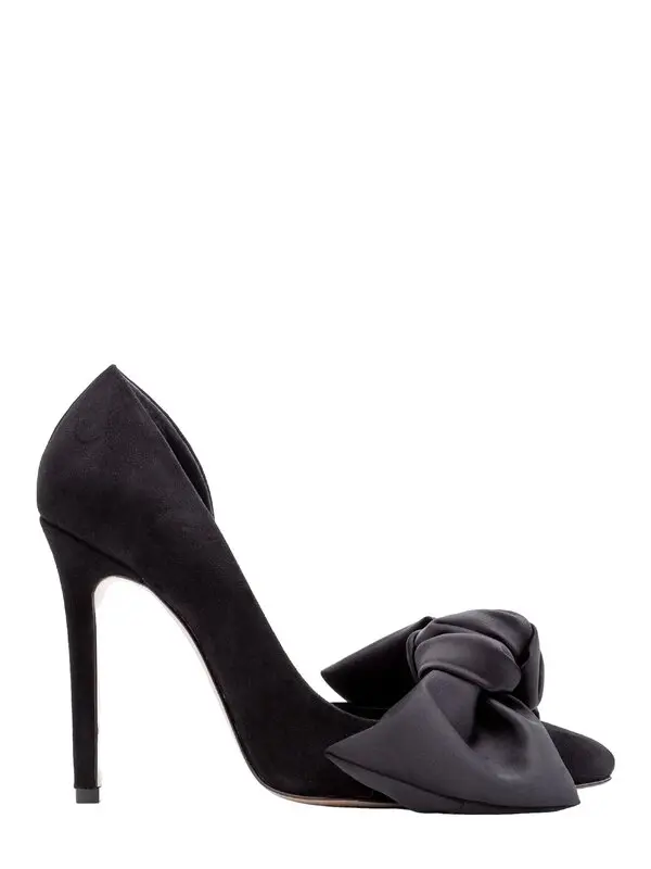 GINISSIMA Suede Stiletto With Satin Bow - Black