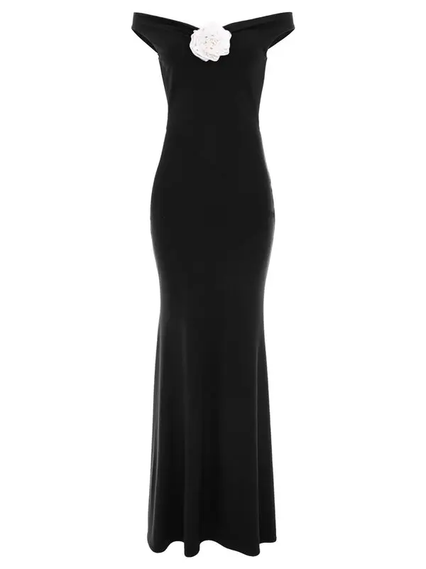 ROSERRY Venice Maxi Jersey Dress With Rosette - Black