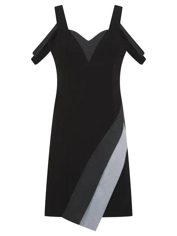K-WIN LONDON Off-shoulder Dress With Contrast Panels - Black/grey