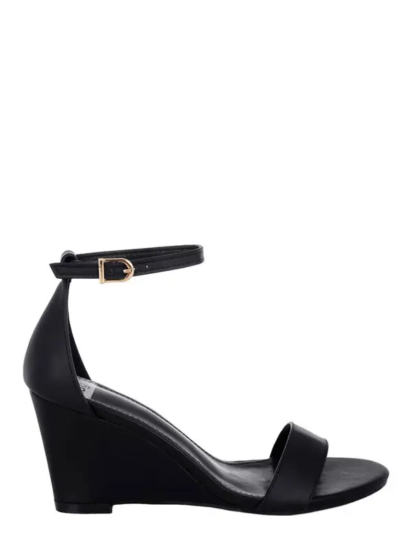 RAG & CO Pobora Leather Wedge Heel Sandals - Black