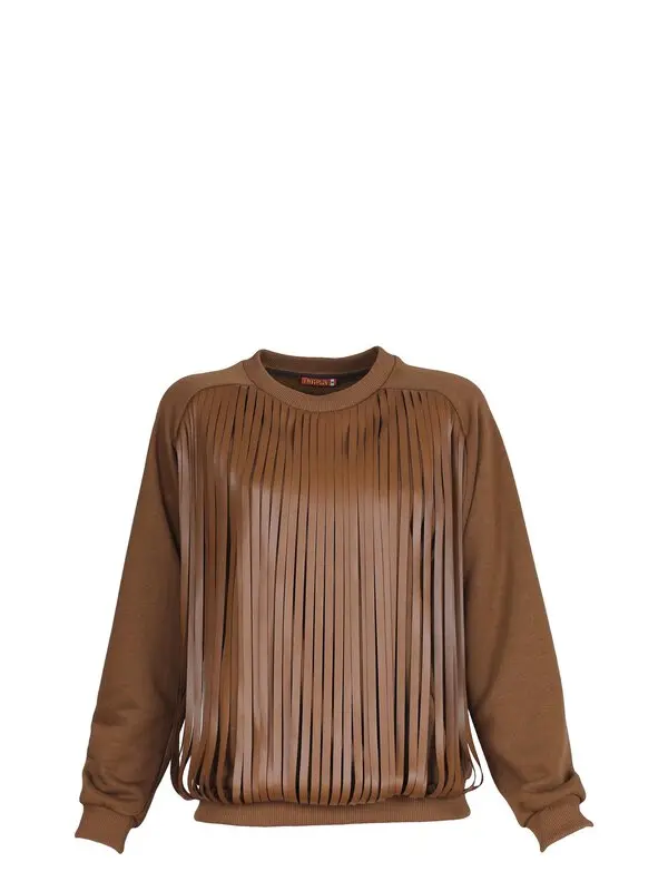 LALIPOP DESIGN Walnut Sweatshirt With Vegan Leather Fringes - Brown