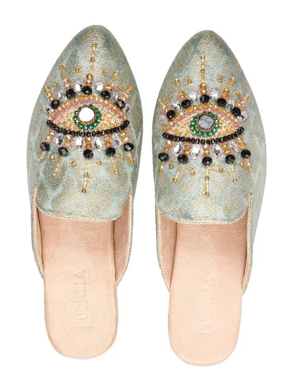 FUCHSIA SHOES Handcrafted Vegan Mules - Green
