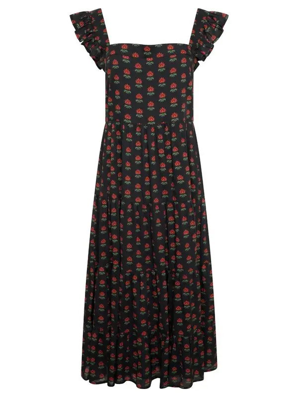 LATELIER LONDON Marie Floral Print Midi Sundress - Black
