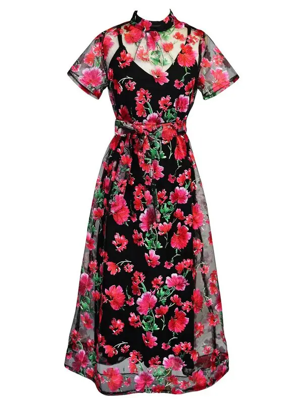 JENNAFER GRACE Jj Maxi Dress In Moonlit Rose - Black/red