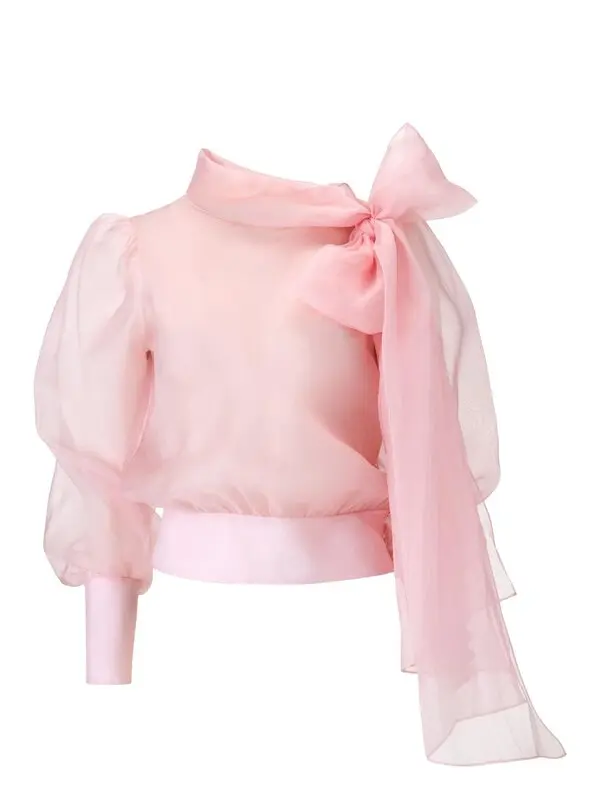 LITA COUTURE Flawless Bow Organza Blouse - Pink