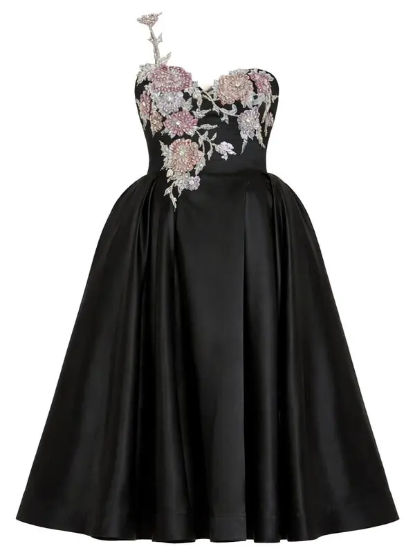 Mac Duggal Satin One-shoulder Midi Dress - Black
