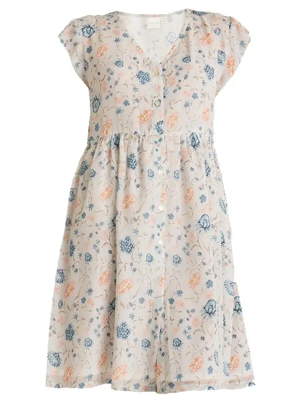 REISTOR Cap Sleeved Floral Crepe Dress - Blue