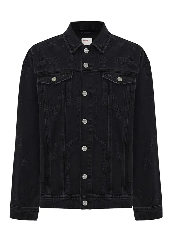 PCFG Distressed Denim Trucker Jacket - Black