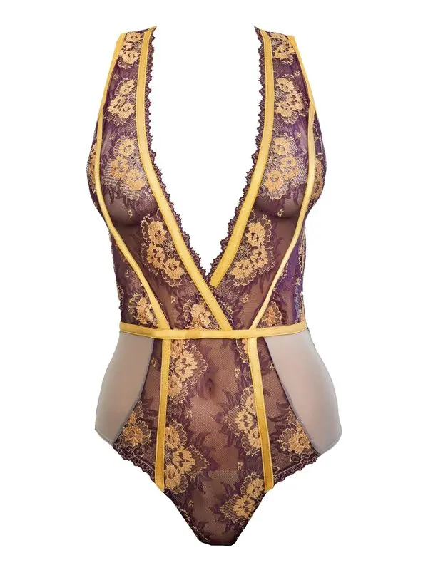 CAROL COELHO Babylon Lace Bodysuit - Brown/purple/yellow