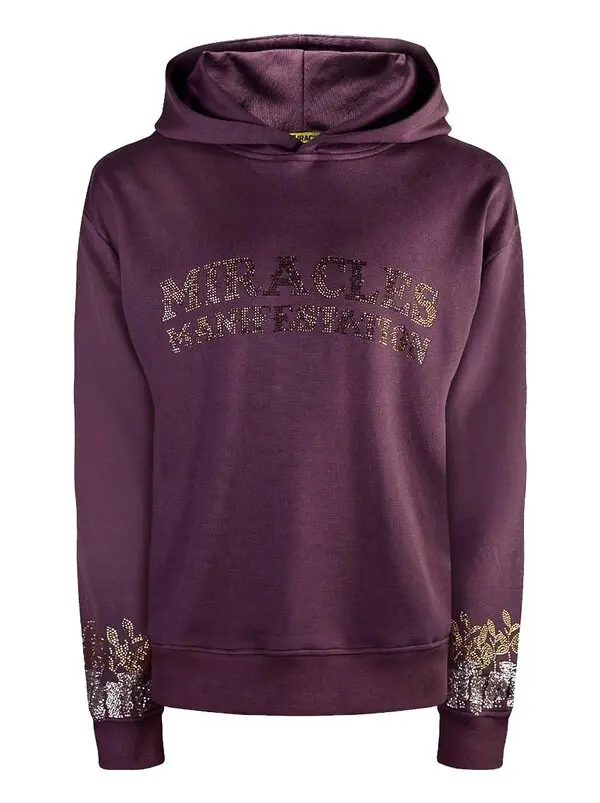 MIRACLES MANIFESTER Oversized Rhinestone Hoodie - Brown