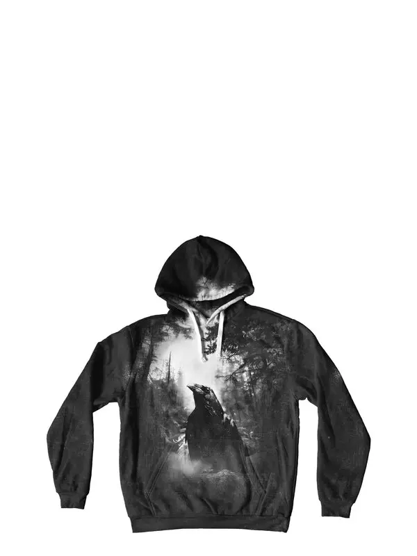 ALOHA FROM DEER Raven Print Oversized Hoodie - Black/white