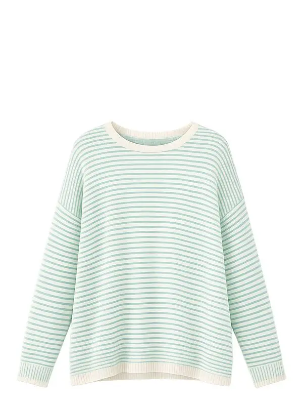 YUMI Striped Knitted Relaxed Jumper - Green