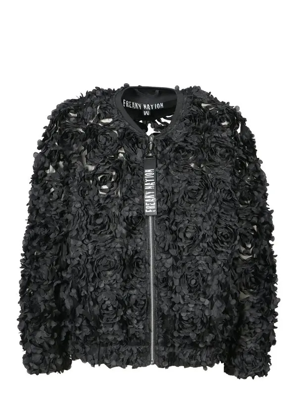 FREAKY NATION Floral Appliqué Blouson Jacket - Black
