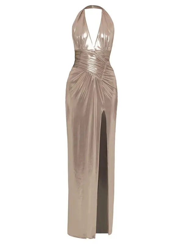 NISSA Backless Lame Maxi Dress - Gold