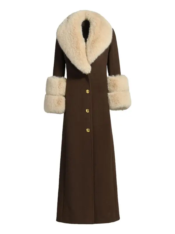 HORTONS ENGLAND Cashmere Blend Tailored Coat With Faux Fur Collar - Brown