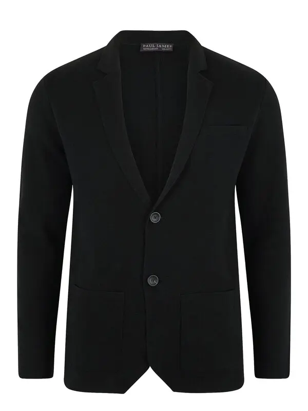 PAUL JAMES KNITWEAR Cornelius Lightweight Cotton Knitted Blazer - Black