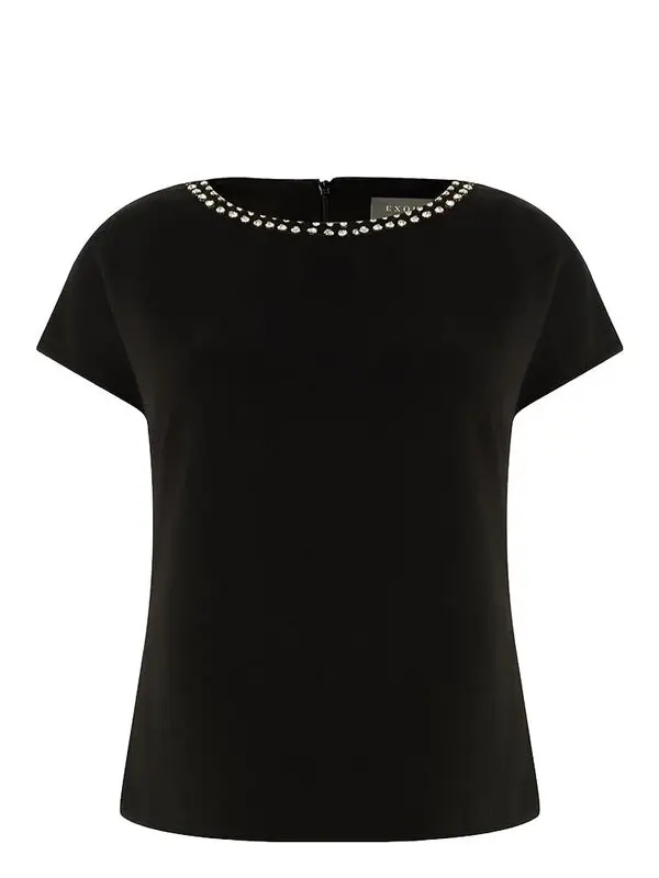 EXQUISE Boat Neck Knit Top - Black